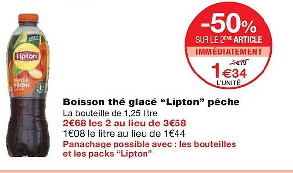 Promo Lipton Boisson Pétillante Thé Pêche chez Costco - 123Catalogue.fr