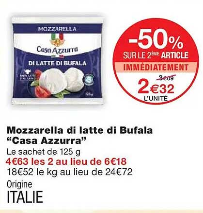 Promo Mozzarella Di Latte Di Bufala Casa Azzurra chez Auchan ...