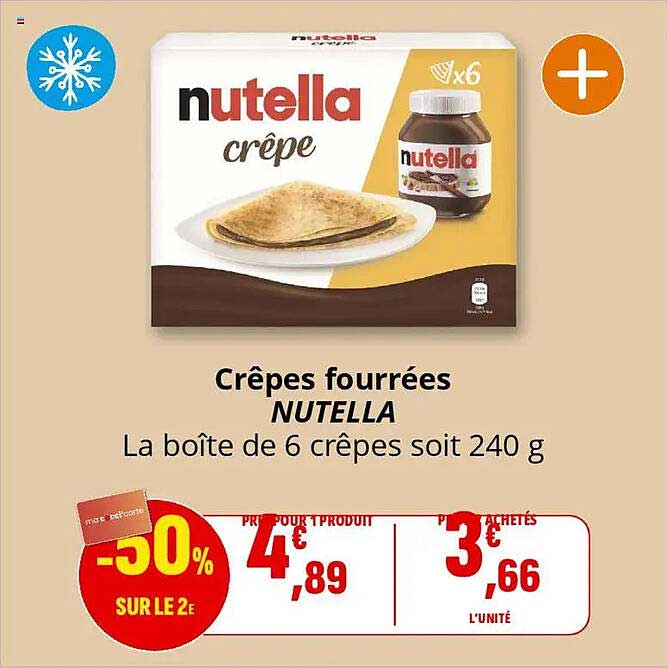 Promo Crêpes Fourrées Nutella La Boîte De 6 Crêpes Soit 240 G chez ...