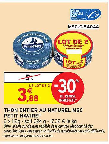 Promo Thon Entier Au Naturel Msc Petit Navire® chez Intermarché Hyper ...