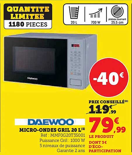 Promo Daewoo Micro-Ondes Gril 20 L chez Super U - 123Catalogue.fr
