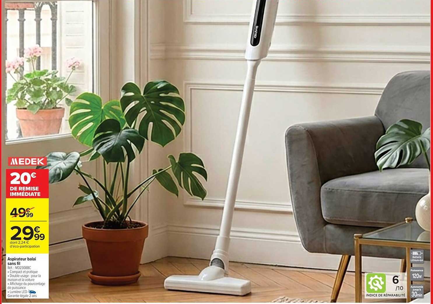 Promo Aspirateur Balai Sans Fil chez Carrefour - 123Catalogue.fr