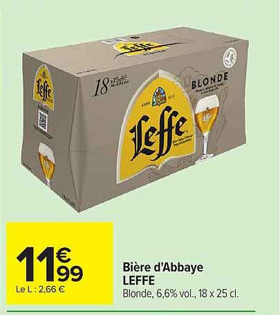 Promo * Bière “Leffe” Blonde, 6,6% Vol. 24X25Cl (6L). Le Litre : 4,16 ...