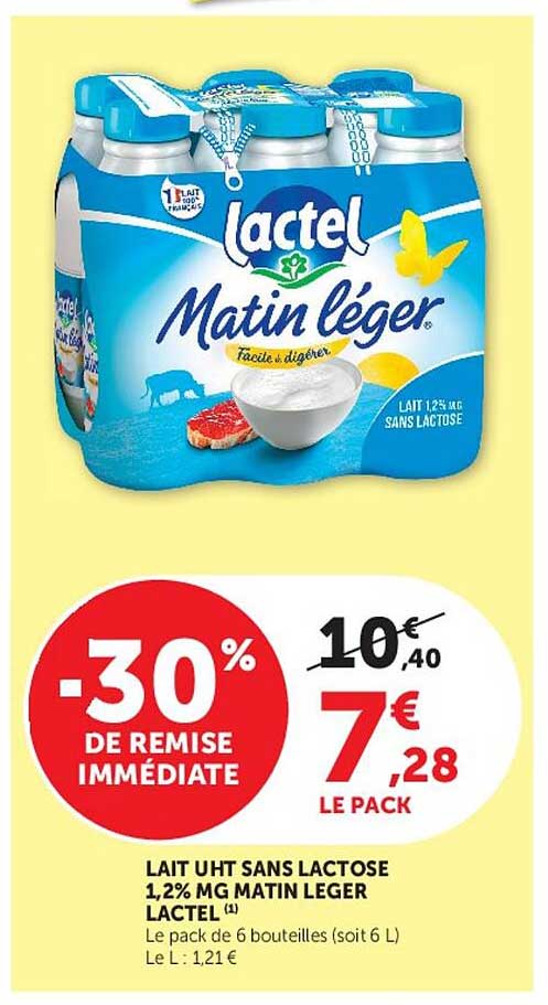 Promo Lait Uht Sans Lactose 1,2% Mg Matin Léger Lactel chez Bi1 ...