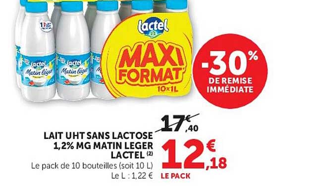 Promo Lait Uht Sans Lactose 1,2% Mg Matin Léger Lactel chez Bi1 ...